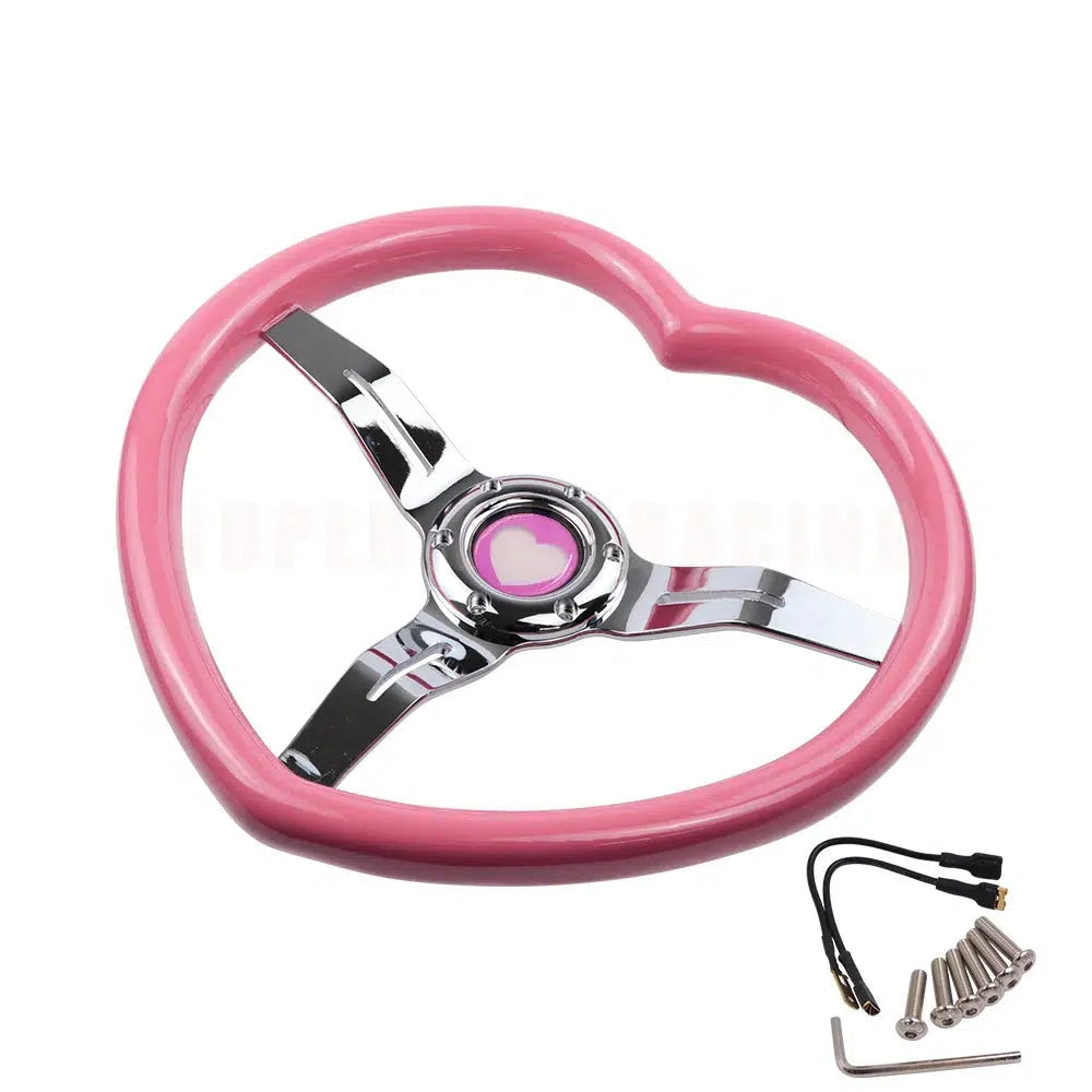 Heart Shaped Chrome Steering Wheel 350MM – JDM Performance